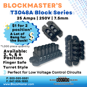 Turret Style Double Row Terminal Blocks from BlockMaster Electronics, Inc.